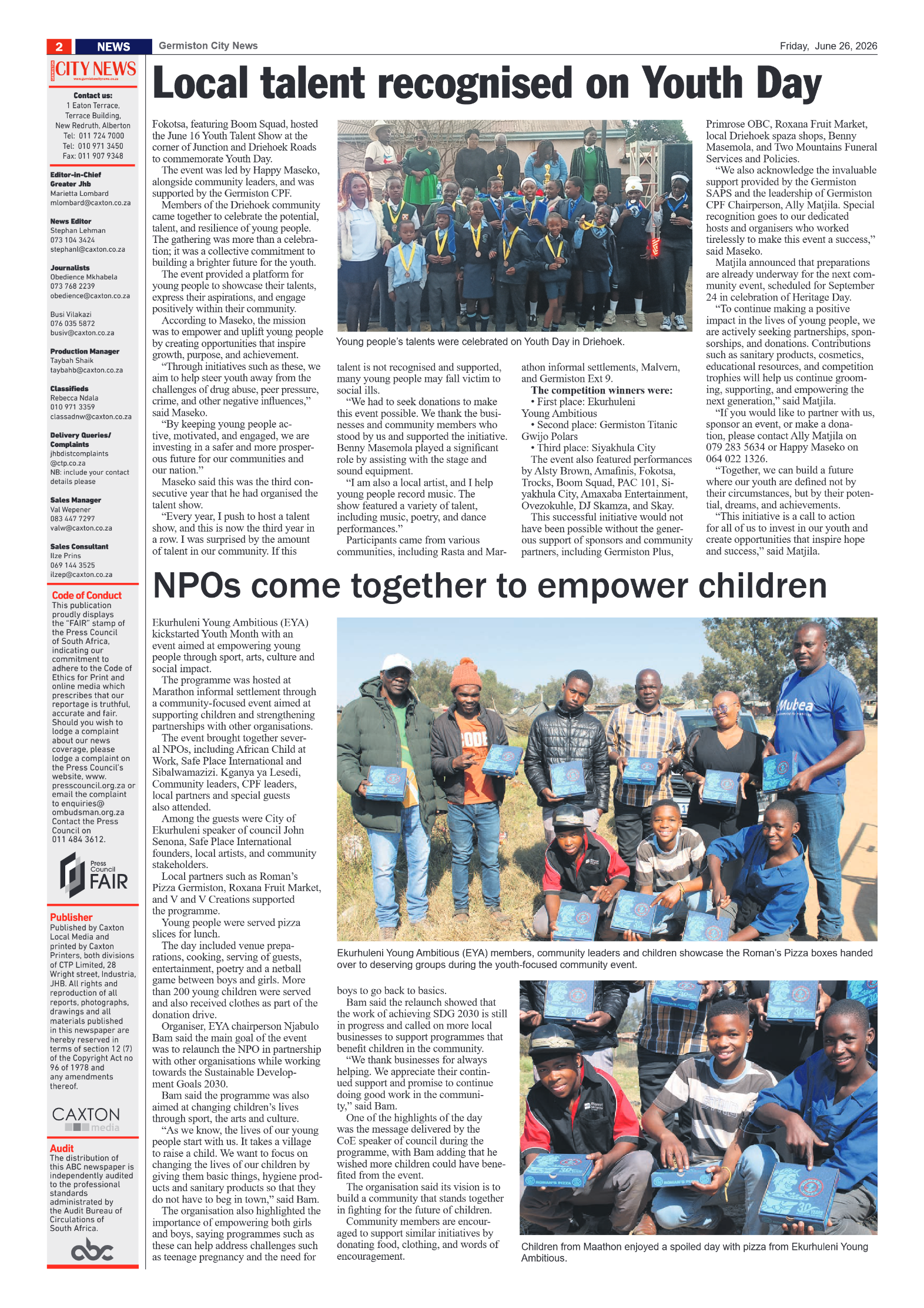 Germiston City News 26 June 2026 | Germiston City News